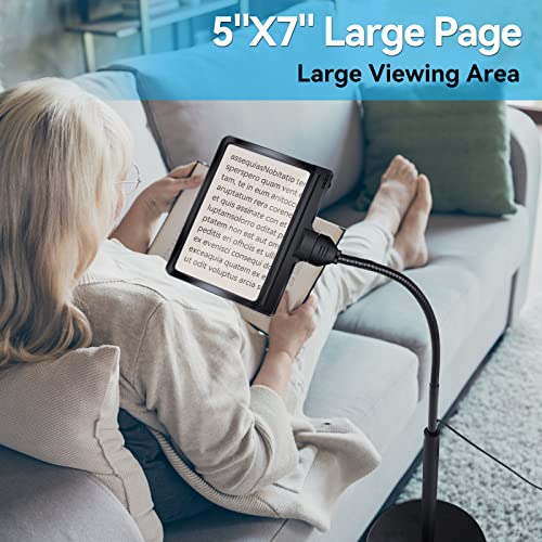 5X Floor Magnifying Glass with Light and Stand,36 LED Flexible Gooseneck Magnifying Lamp,3-in-1 Adjustable Brightness Large Lighted Magnifiers for Reading,Sewing,Crafts,Painting,DIY & Close Work Black