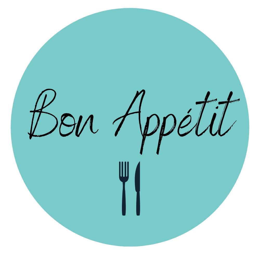 Mobiusea Party Bon Appetit Stickers Roll | 1.5 inch | Waterproof | 500 Labels for Food Service and Catering Business, Bakery Packaging | Mint Background with Black Hand-Brushed Font Design
