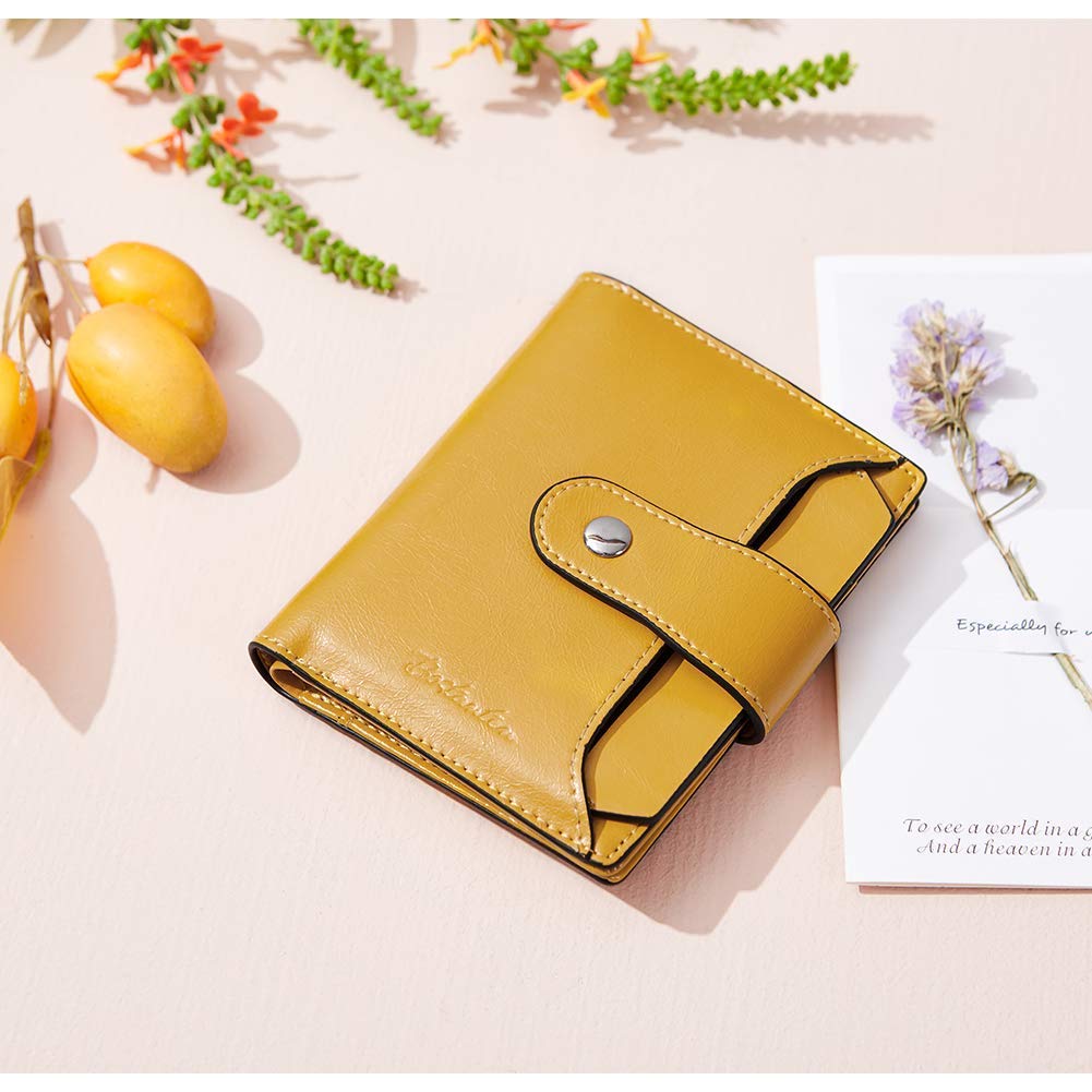 BOSTANTEN Women Leather Wallet RFID Blocking Small Bifold Zipper Pocket Wallet Card Case Red and Yellow Bundle