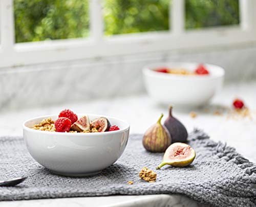 KooK Ceramic Cereal Bowls, Microwave, Dishwasher and Freezer Safe, Porcelain Dishes for Soup, Pasta, Salad, Oatmeal, Deep Interior, 24 oz (White 6 Inch)