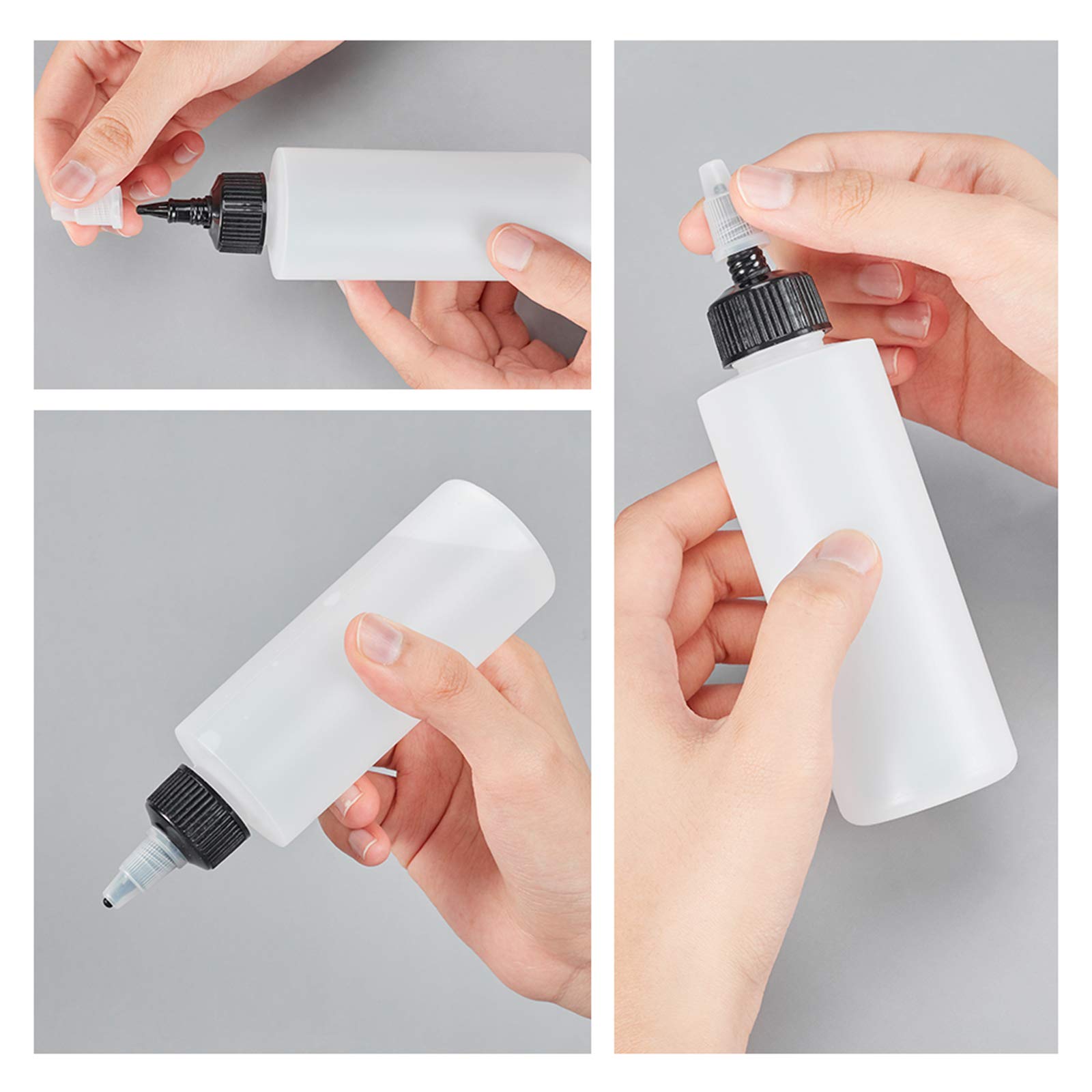 BENECREAT 12 Pack 5oz Plastic Squeeze Dispensing Bottles with Black Twist Cap Glue Bottle with Hopper, Cleaning Brush, Sticker Label and Marker Pen for Crafts, Art, Glue, Multi Purpose