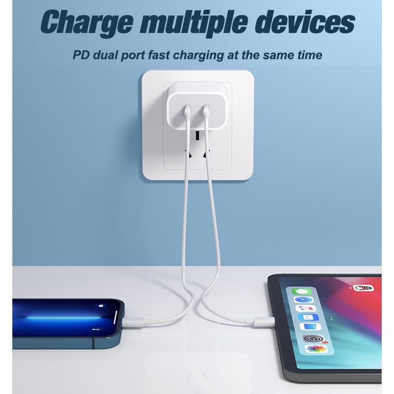 2 Pack 20W Dual USB C Fast Charger Block Power Adapter Type C Wall Charging Compatible with iPhone 15/14/13/12/11/X/XS Pro Max Samsung S23/S21/S20 Android Phone