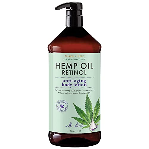 PHARM TO TABLE Hemp Oil & Retinol Anti-Aging Body Lotion, Locks In Moisture, Cruelty And Paraben Free Skin Care, 32oz/960ml