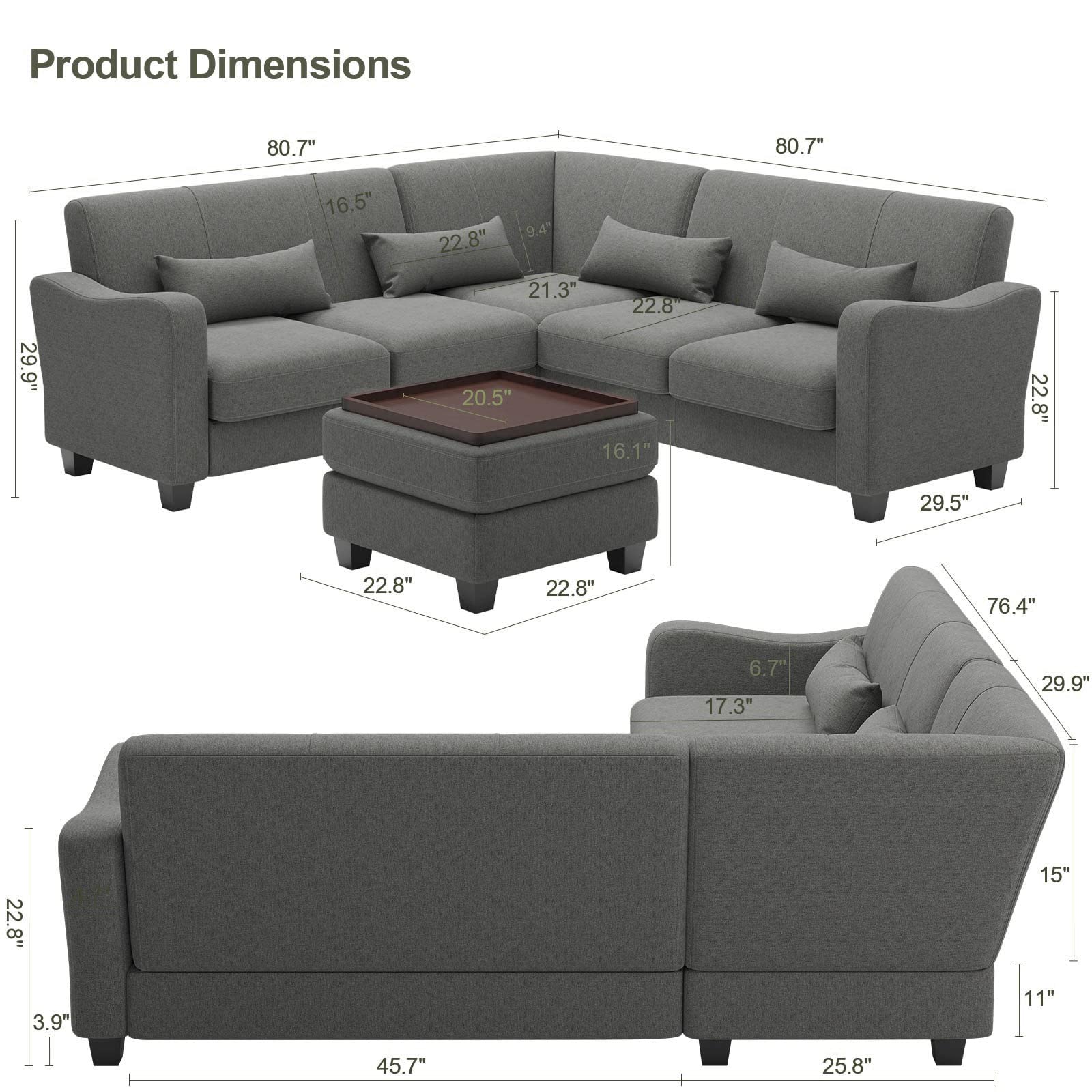 Belffin Small L Shaped Couch Convertible Sectional Sofa Couch L-Shaped Sofa with Storage Ottoman 4 Seat Sofas Light Grey