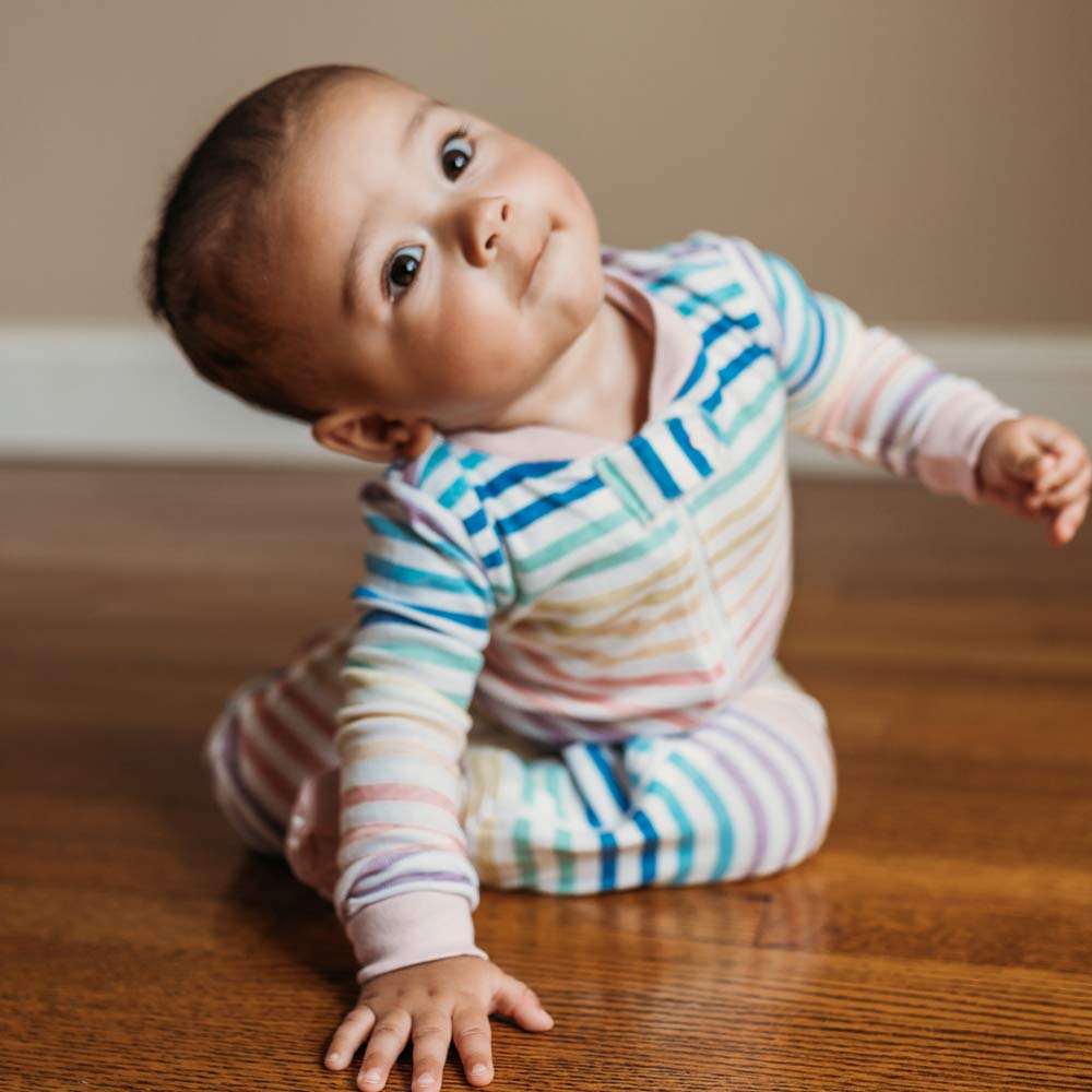 HonestBaby 1-Pack Sleep & Play Footed One-Piece Pajama Sleeper 100% Organic Cotton, Baby Girls, Rainbow Stripe, 0-3 Months