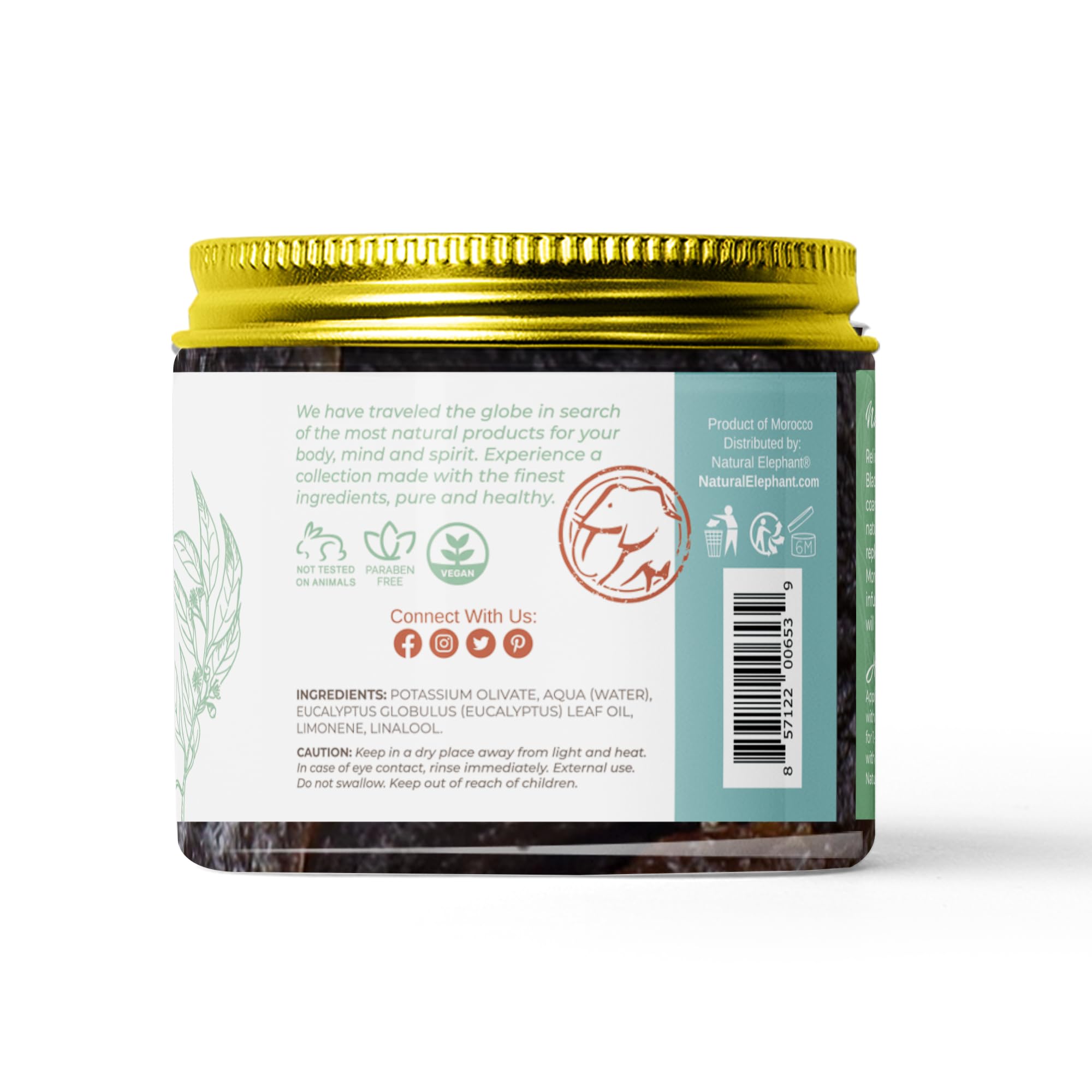 Natural Elephant Moroccan Black Soap With Eucalyptus Essential Oil 200g (7oz)