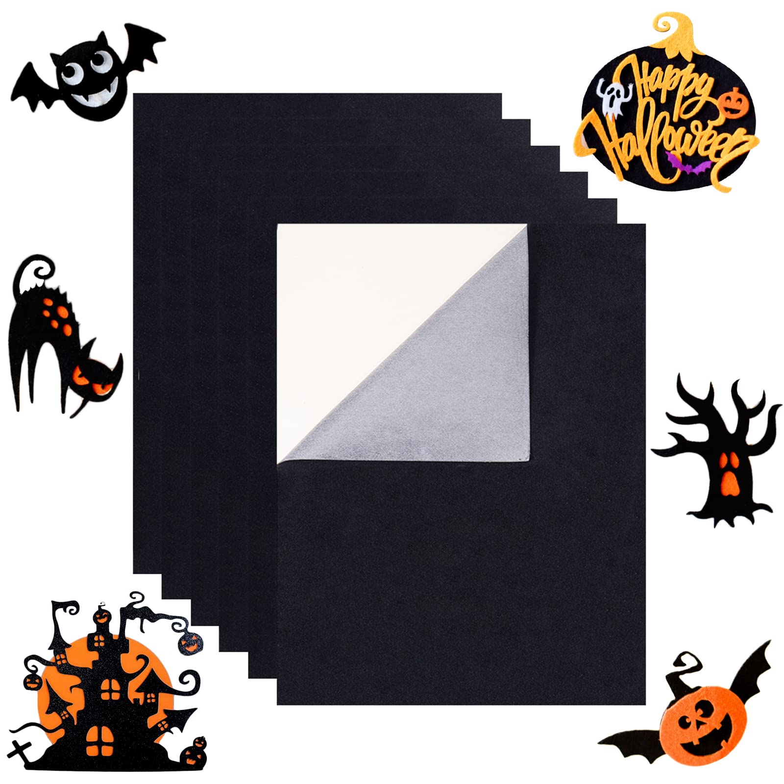 BENECREAT 12PCS 11.5"x15.5" Large Black Halloween Velvet Adhesive Back Sheet Jewelry Box Liner Fabric, Durable and Water Resistant for Festival Art Craft Making