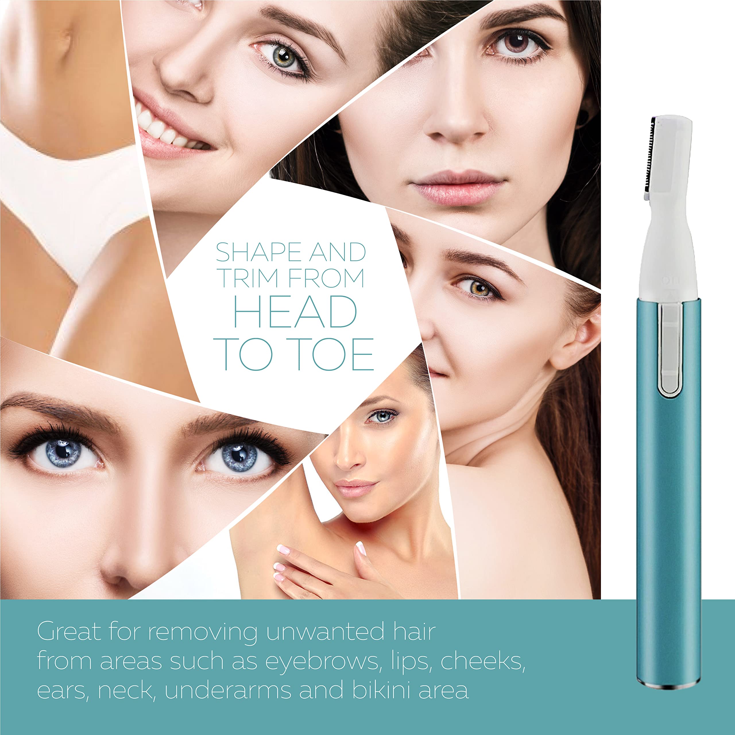 Pursonic | Facial Trimmer & Eyebrow Styling Kit for Hair Removal on Eyebrows, Lips, Cheeks, Ears, Neck, Underarms and Bikini Area - Painless & Easy-to-Use Design