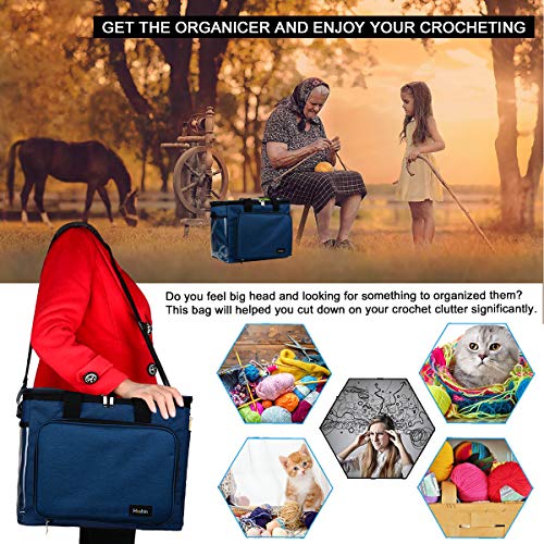 Hoshin Knitting Bag for Yarn Storage, High Capacity Yarn Totes Organizer with Inner Divider Portable for Carrying Project, Knitting Needles(up to 14β), Crochet Hooks, Skeins of Yarn (Navy)