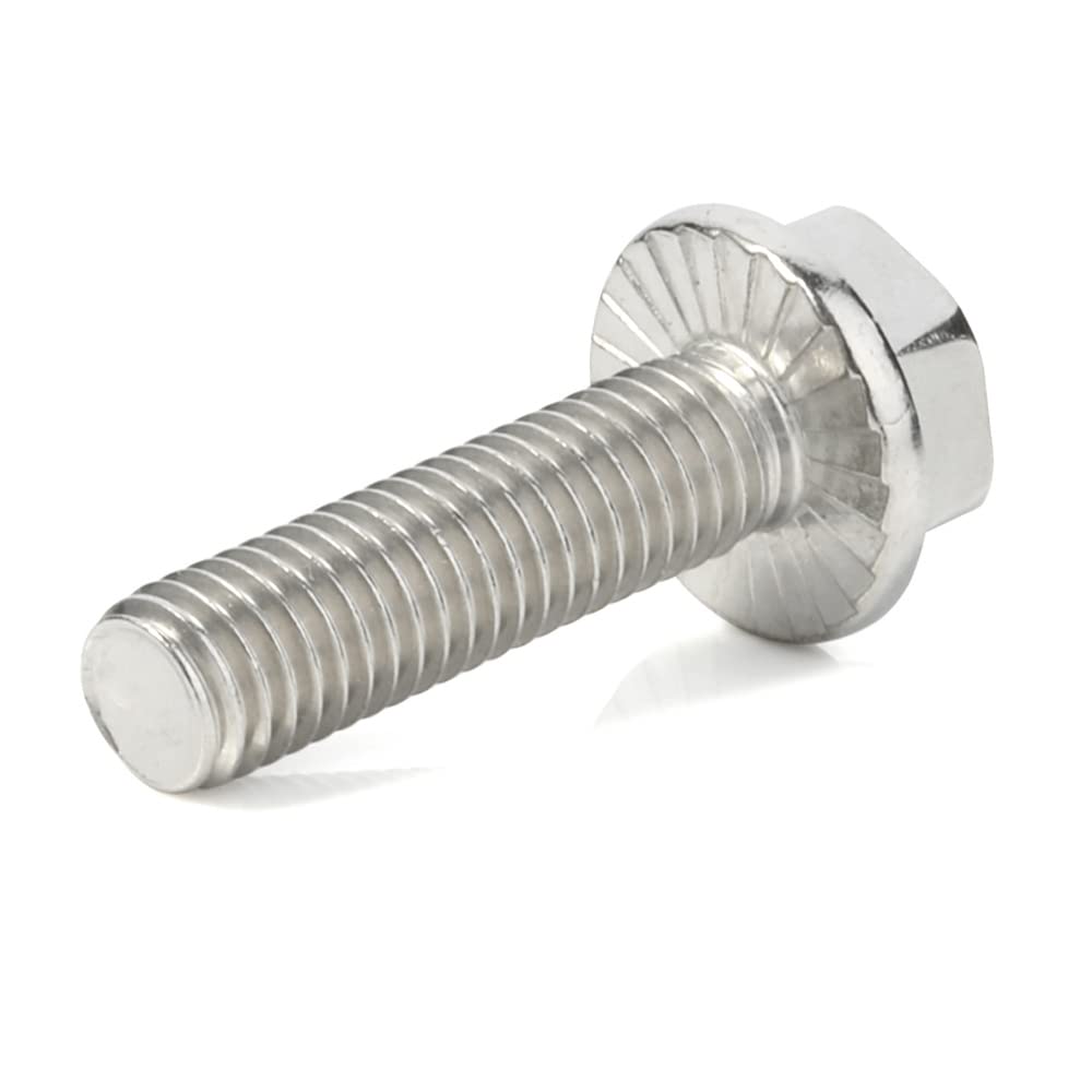 M6 x 16mm Flanged Hex Head Bolts Flange Hexagon Screws, Stainless Steel 18-8 (304), Plain Finish, 50 PCS