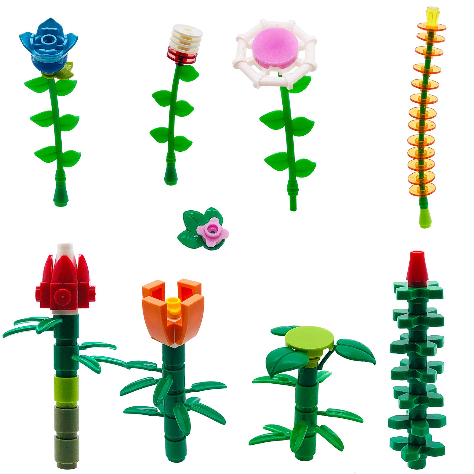 Botanical Garden Building Sets Parts,Plants Trees Jungle Flowers Leaves Grass Scenery Accessories Park House Building Bricks Toy Set for Kids 6+ (Not Include Baseplate)