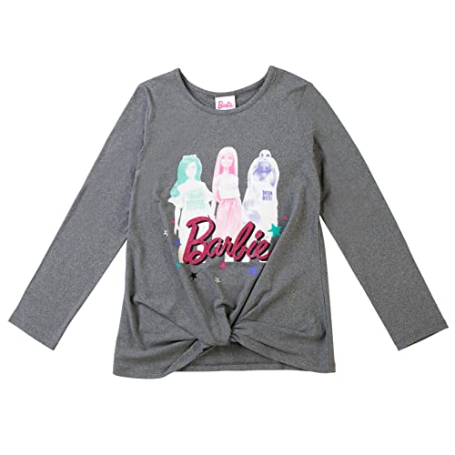 Barbie Little Girls Knotted Long Sleeve Graphic T-Shirt & Leggings Grey/Black 7-8