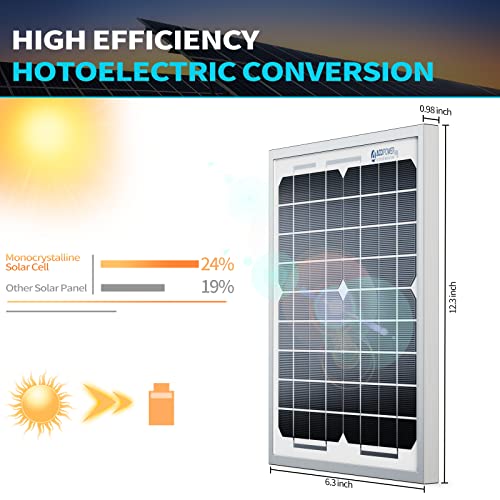 ACOPOWER Solar Panel 5 Watt 12V Black Monocrystalline High-Efficiency Module Off Gird PV Power with Solar Connectors for Battery Charging Path Light