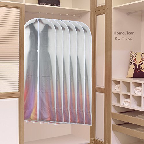 Garment Bag Clear 24'' x 54'' Long Dress Garment Bags White Breathable Full Zipper Dust Cover for Clothes Storage Closet Pack of 6