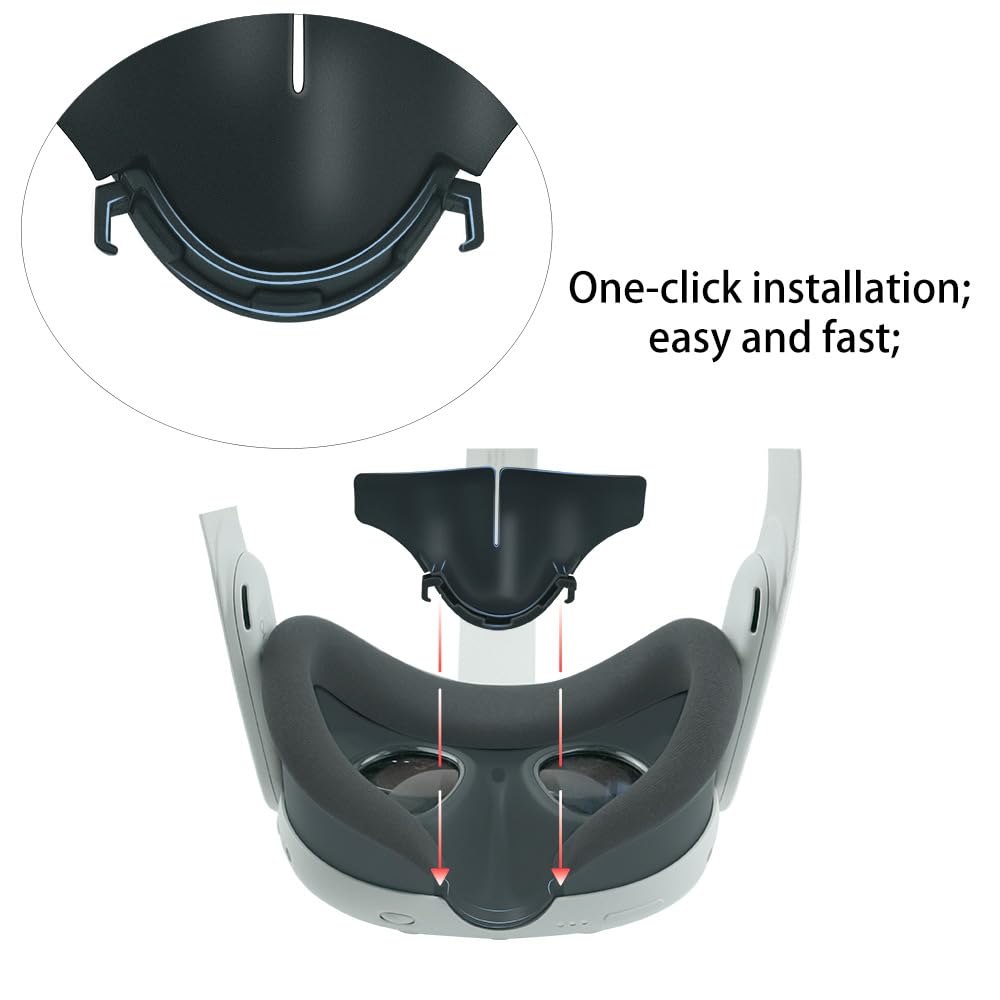TNE Lens Cover and Nose Guard for Meta Quest 3 VR Headset | Protective Dust Proof Cover Anti-Scratch Protector Soft Lens Pad Accessories and Light Blocker Nose Piece for Quest 3 (Black)