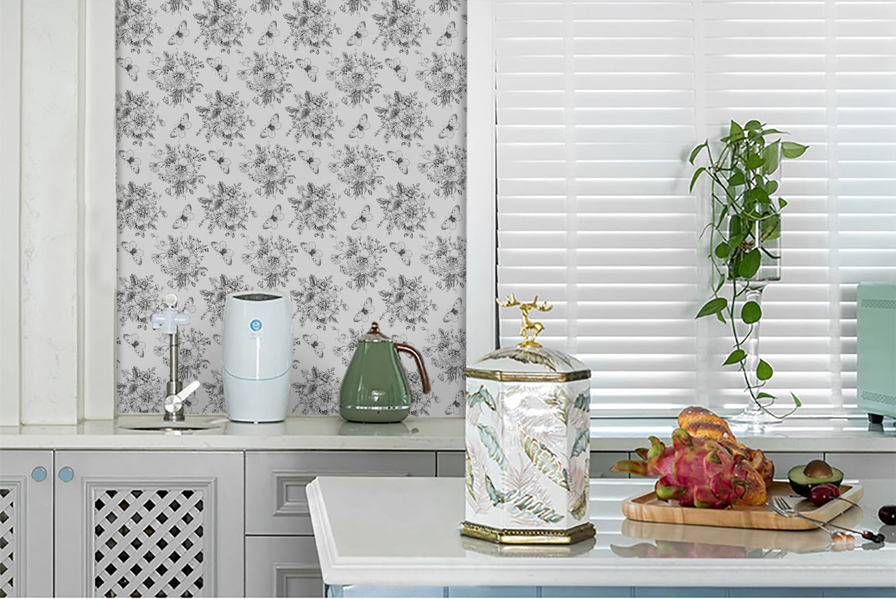 Micpolo Floral and Butterfly Self Adhesive Shelf Liner for Kitchen Bedroom Cabinets Waterproof Drawer Liner Dresser Vinyl Rolls 17.7In X 78.7In
