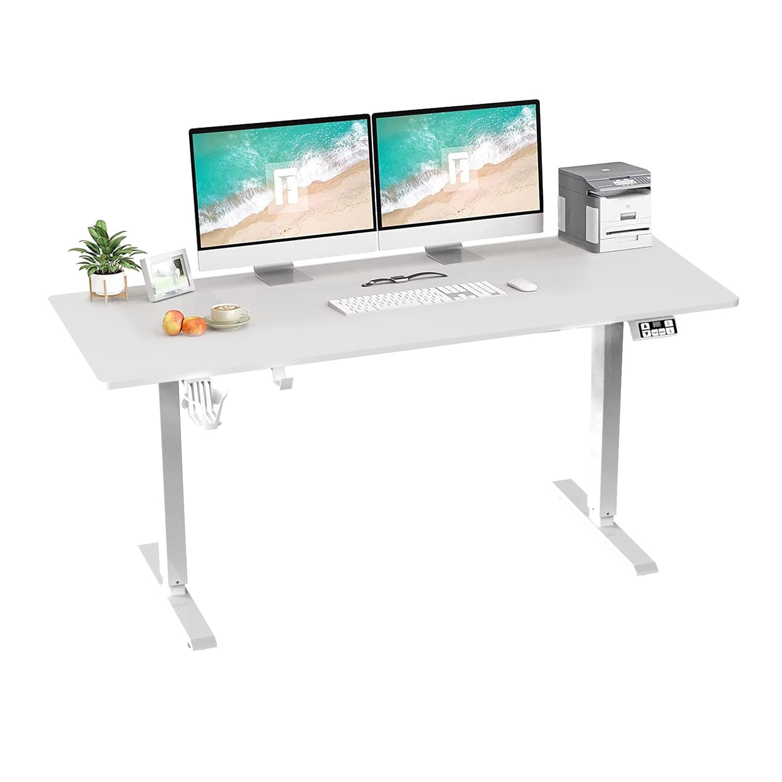 63inch Adjustable Desk Stand up Desk Electric Standing Desk Adjustable Height Sit Stand Home Office Desk Including Splice Table Plate White