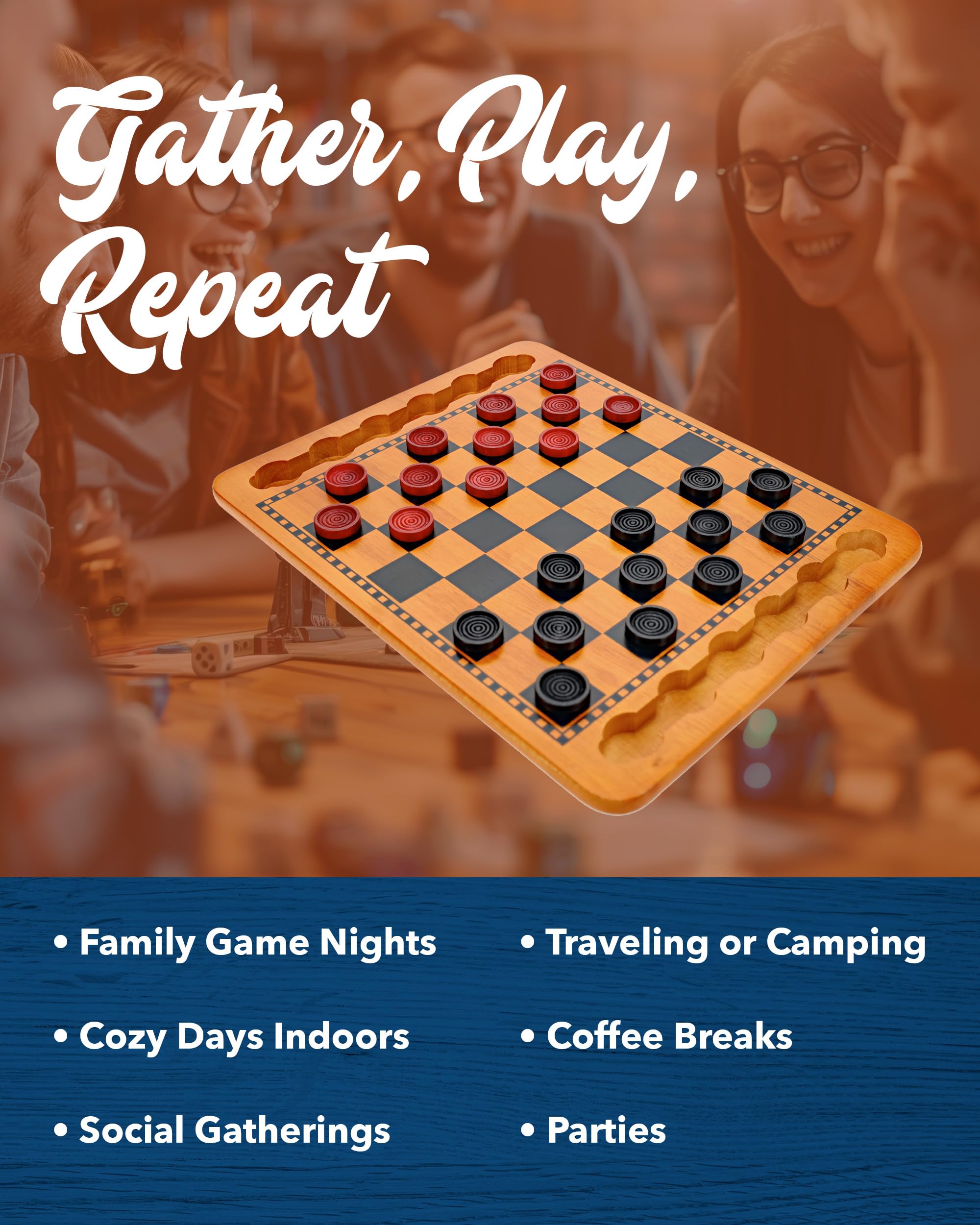 WE Games Solid Wood Red and Black Checkers Board Game Set with Inset Grooves for Pieces, 14.5 in.