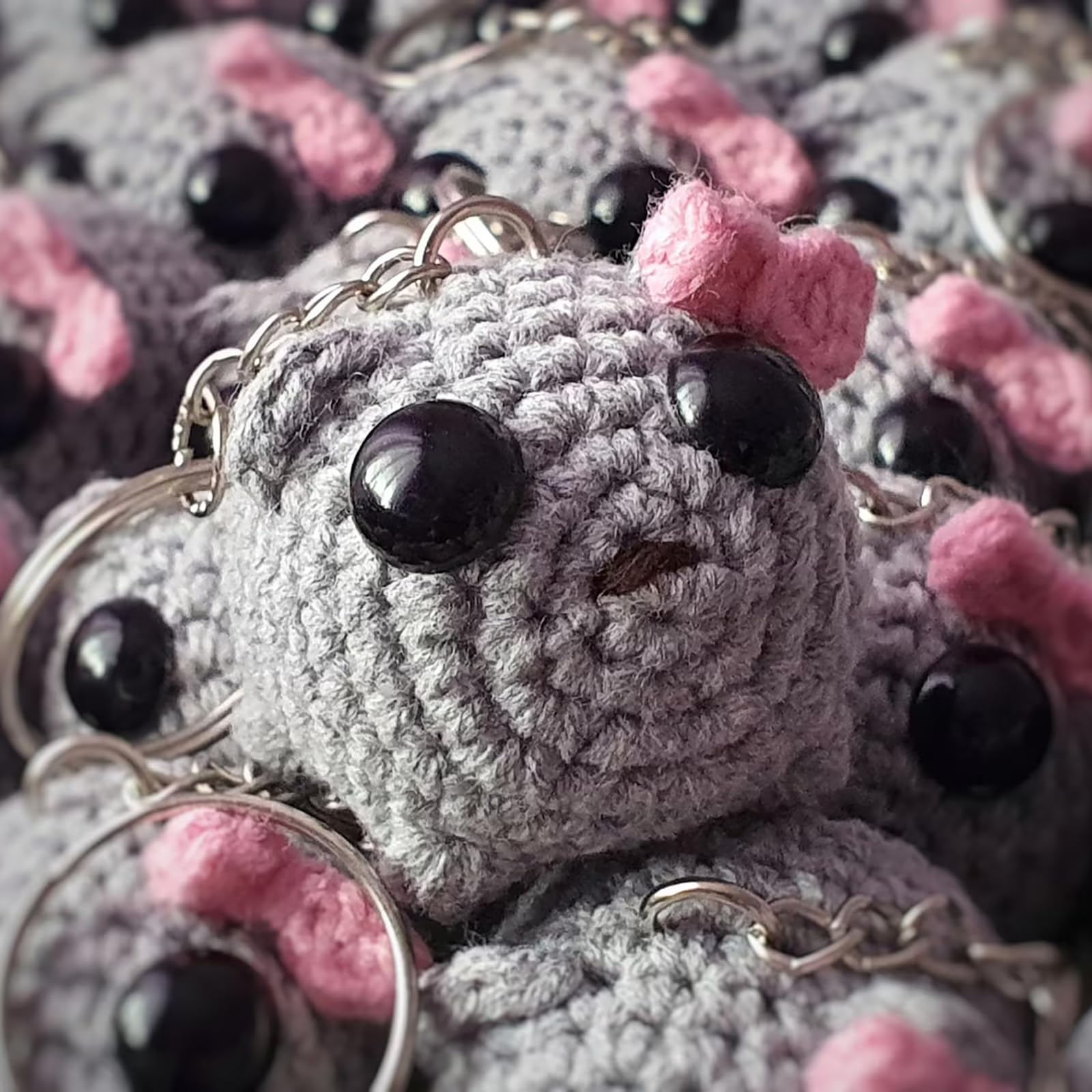 Agromusk Cute Sad Hamster Meme Keychain,Crochet Plush Sad Hamster Meme with Bow Key Rings Chains Bag Charms Kawaii Girl Hamster Handmade Gifts Decor