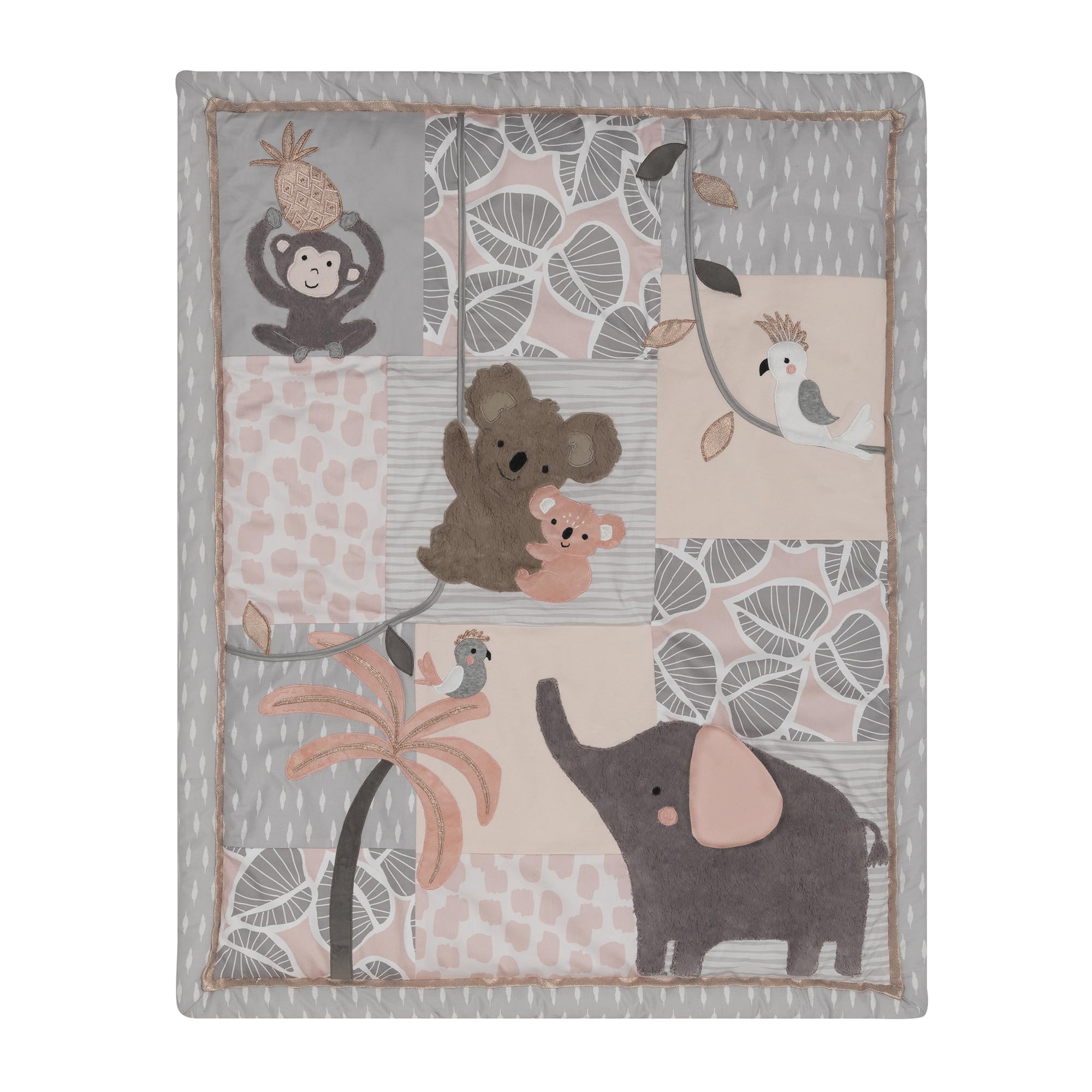 Lambs & Ivy Calypso 4-Piece Crib Bedding Set - Pink, Gray, Gold, Animals, Jungle