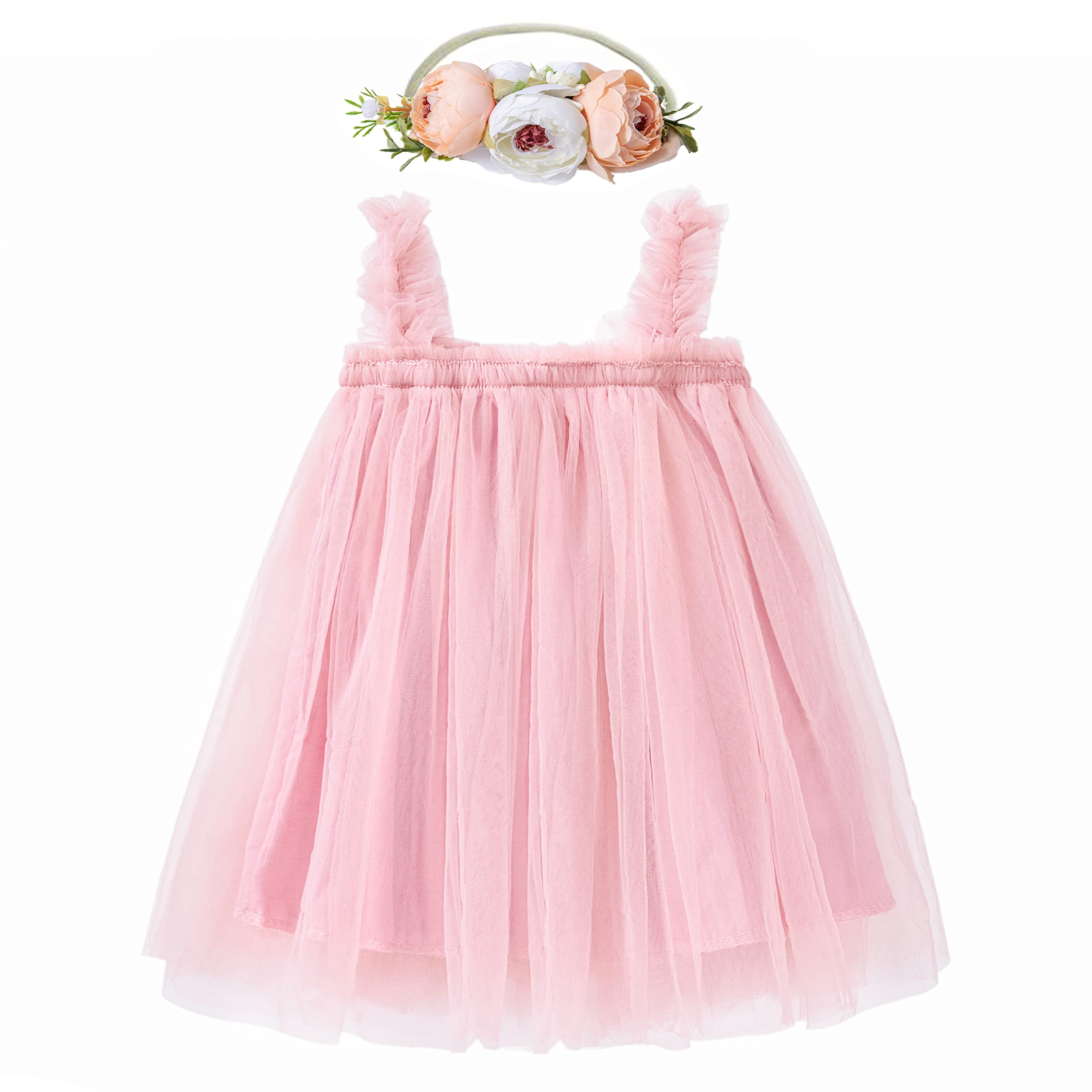 LZH Baby Girls Layered Dress Tulle First Birthday Dresses for Girls Toddler Princess Sleeveless Tutu Dress Pink