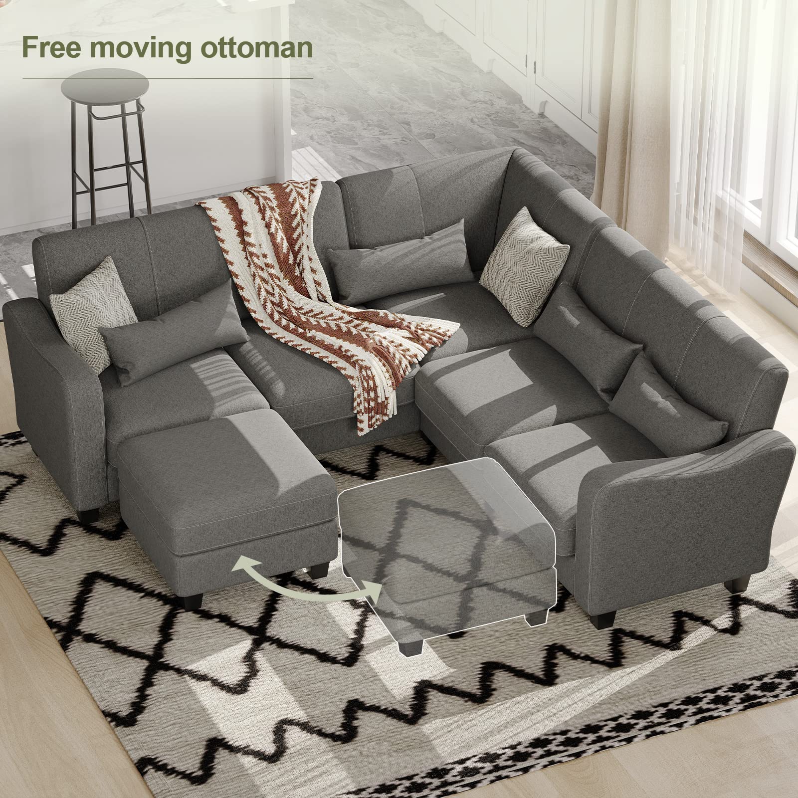 Belffin Small L Shaped Couch Convertible Sectional Sofa Couch L-Shaped Sofa with Storage Ottoman 4 Seat Sofas Light Grey