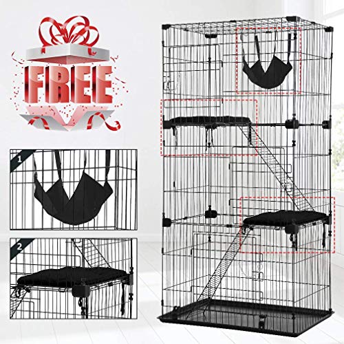 BestPet 3-Tier 67 Inch Cat Cage Enclosure Cat Crate Ferret Cage Cat Kennel Cat Playpen with Free Hammock 3 Cat Bed 3 Front Doors 2 Ramp Ladders Perching Shelves