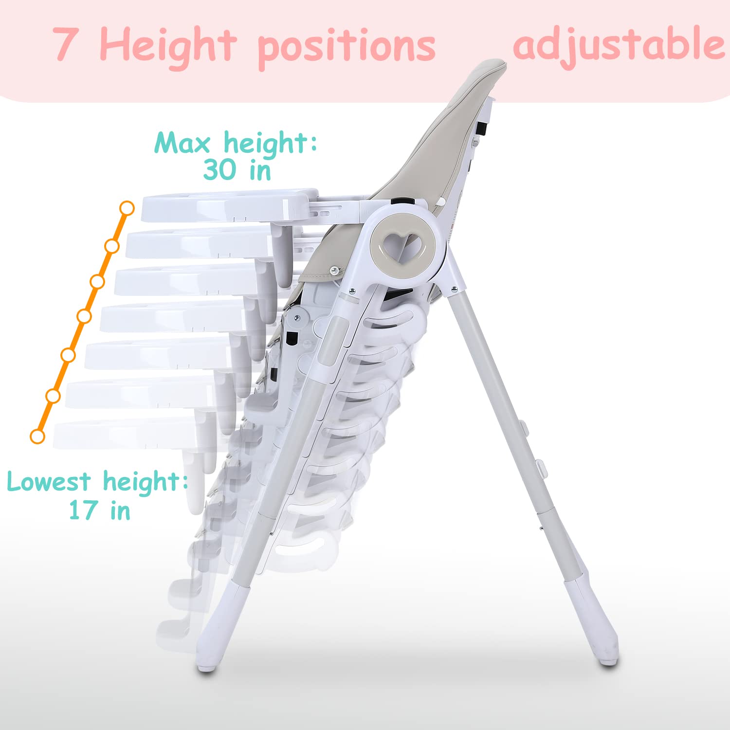 4 in 1 Baby High Chair, Foldable Booster Seats, Adjustable Height, Reclining Backrest and Footrest, Double Removable Tray, Highchair for Toddler and Infant