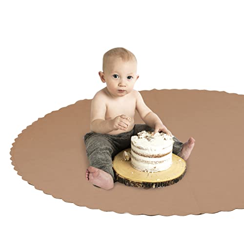 Brite Tools Premium Leather Splat Mat Under High Chair 52β Anti-Slip Bonded Suede Backing Wipeable Waterproof Stain Spill Resistant Floor Cover Portable Baby Drop Table Cloth Blanket (Brown (Round))