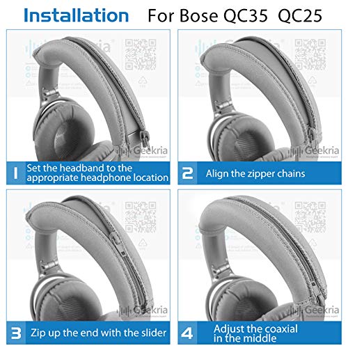 Geekria Headband Cover Compatible with Bose QuietComfort QC35 II Gaming, QC35, QC45 Headphones/Headband Protector/Headband Cushion/Easy DIY Installation No Tool Needed (Silver)