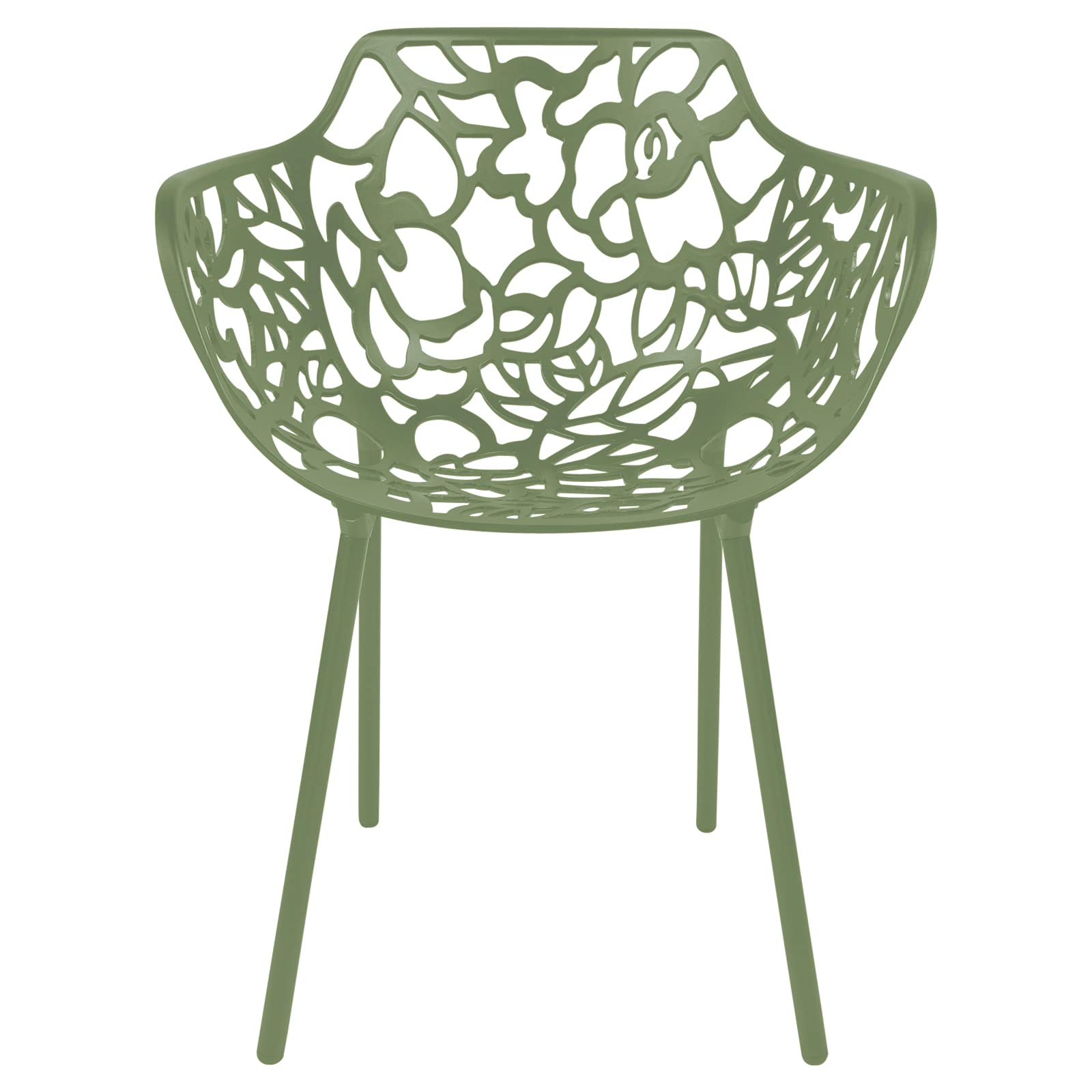 LeisureMod Devon Modern Aluminum Indoor-Outdoor Stackable Patio Dining Armchair, Khaki Green