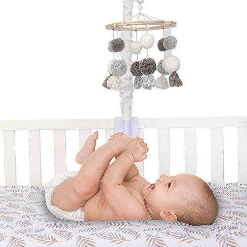 Lambs & Ivy Signature Pom Pom Musical Baby Crib Mobile - White/Gray