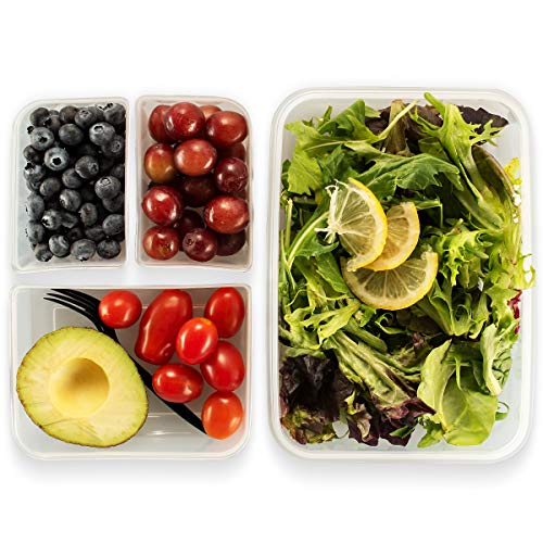 Komax Biokips Set of 5 Lunch Containers β 3 Compartment Food Container for Meal Prep, Portion Control β Microwave & Dishwasher Safe Bento Box Adult Lunch Container w/Locking Lid (37 oz)