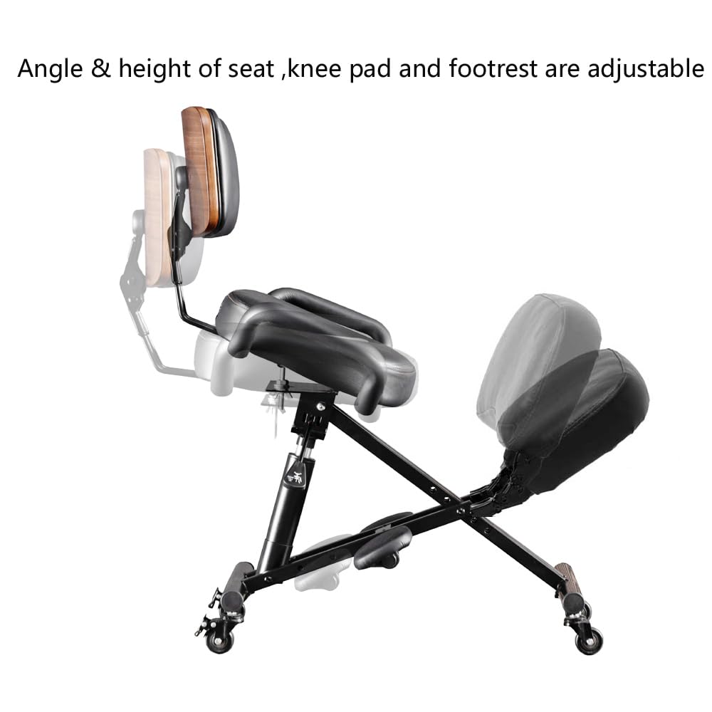 Kneeling Chair with Back Support Ergonomic for Office,Adjustable Stool with Angled Seat for Better Posture,Thick Comfortable Cushions,Black