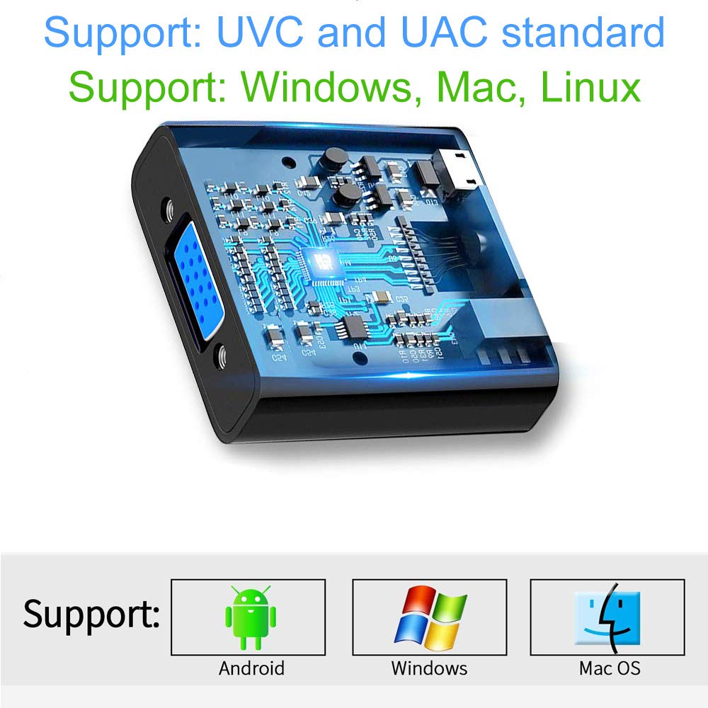 VGA Capture Card, VGA to USB Capture Device with Mic Input Support HD Video for Gaming, Streaming, Teaching, Video Conference, Live Broadcasting