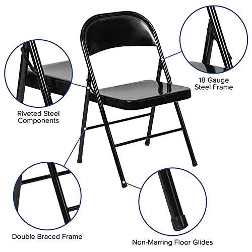 Flash Furniture 4 Pack HERCULES Series Double Braced Black Metal Folding Chair