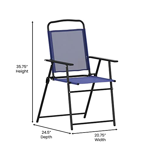 Flash Furniture Mystic Folding Patio Sling Chairs, Outdoor Textilene Lawn Chairs with Armrests, Set of 2, Navy