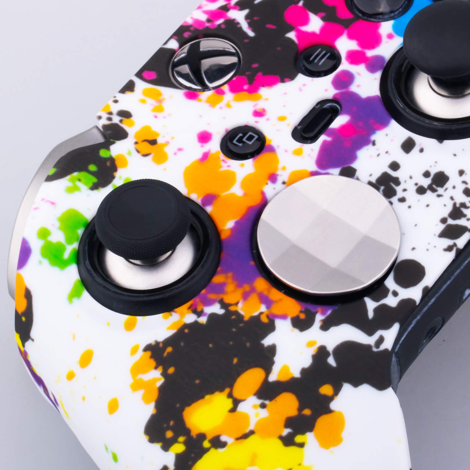 9CDeer 1 x Protective Customize Transfer Print Silicone Cover Skin Graffiti + 6 Thumb Grips Analog Caps for [Xbox One Elite] Controller Compatible with Official Stereo Headset Adapter
