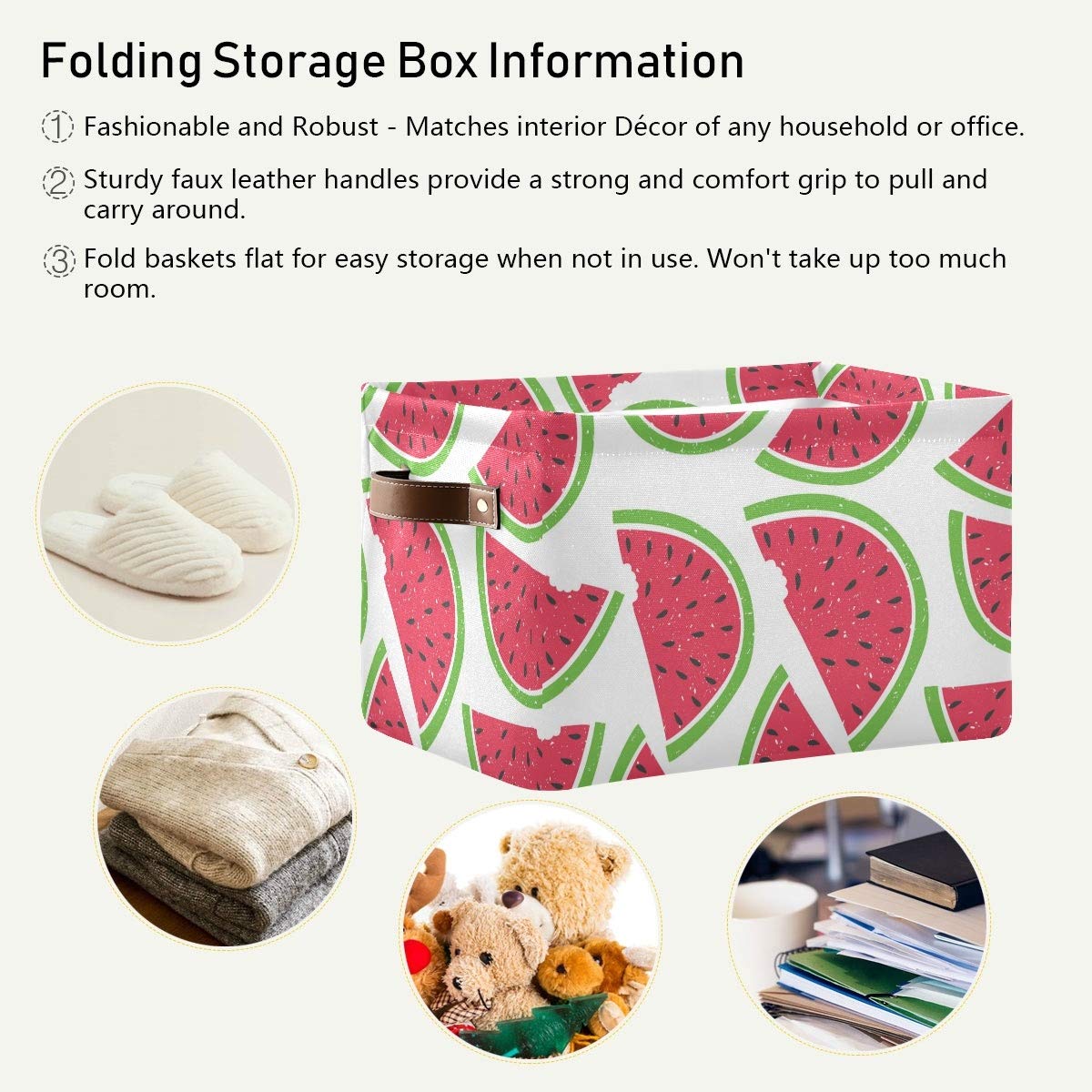 Rectangular Storage Bin Patron Sandia Watermelon Basket with Handles - Nursery Storage, Laundry Hamper, Book Bag, Gift Baskets