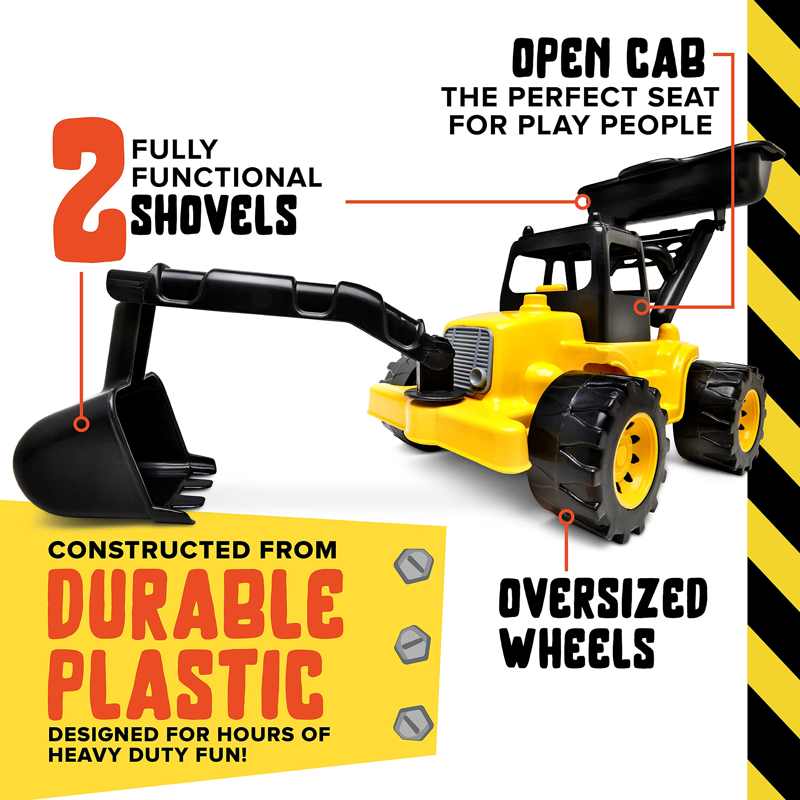 Dragon Drew Backhoe Toy Construction Truck | Front Loader and Excavator Scoop Truck for Kids and Toddlers