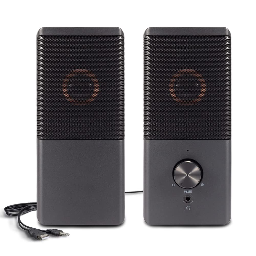 ROSON Computer Speaker, Compact Size Speaker with Headphone Jack, Enhanced Bass and Volume Control, Stereo 2.0 USB Powered 3.5mm Aux Multimedia Speakers for Laptop/Desktop/Tablets/Phone