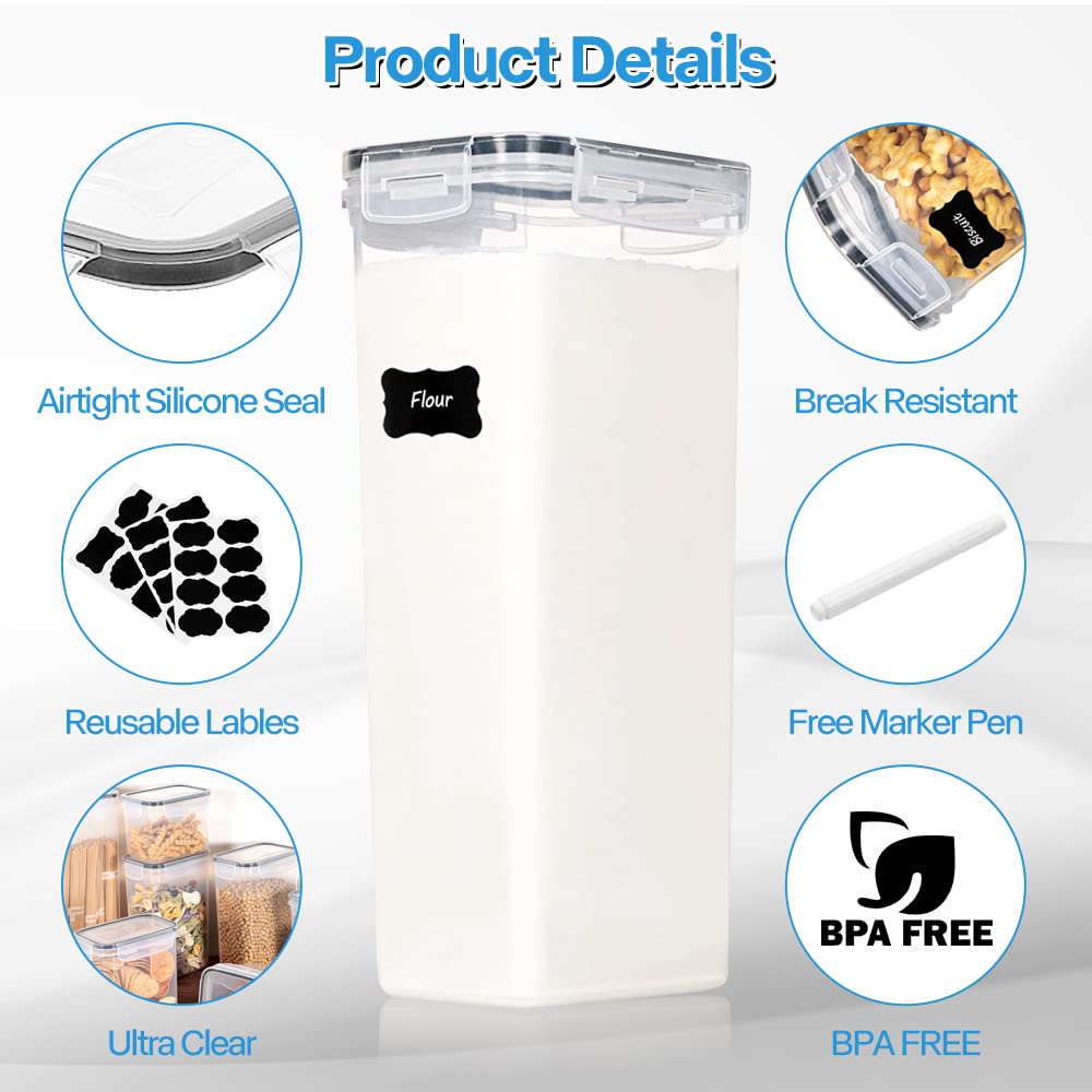 Airtight Food Storage Container Set 14 Pack, Kitchen and Pantry Organization Containers, BPA Free Plastic Cereal Containers with Easy Lock Lids, Kitchen Decor with 24 Labels & Marker