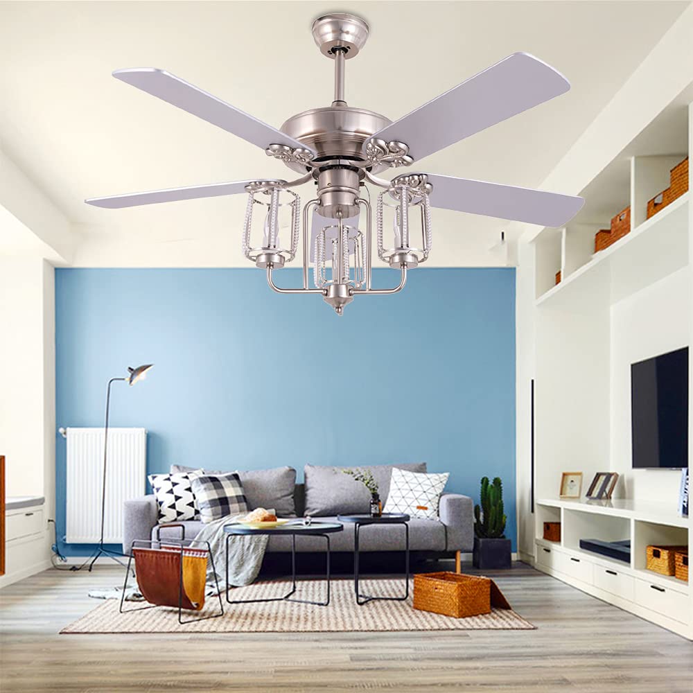 52Inch LED Vintage Ceiling Fan Classical Fan with 3 Lights Reversible Blades 3 Speed Ceiling Fan Mute Motor for Bedroom Living Room …