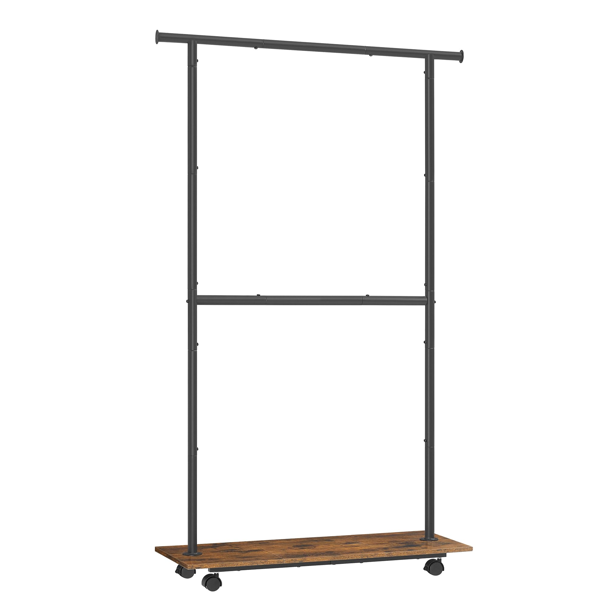 SONGMICS Clothes Rack with Wheels, Middle Rod Clothing Rack for Hanging Clothes, 38.8 Inches Garment Rack with Shelf, Height Adjustable, Loads up to 121 lb, Rustic Brown and Ink Black UHSR153B01