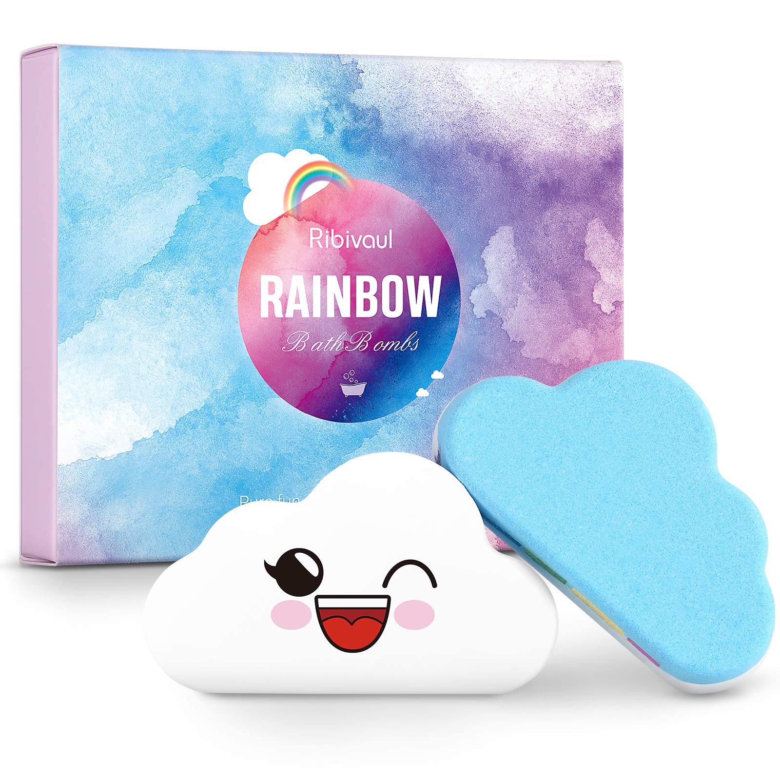 Rainbow Bath Bombs 2Pcs Gift Set, Ribivaul Handmade Bath Bombs with Natural Ingredients and Dreamy Rainbow, Bath Bomb with Rich Bubble, Great Gift for Birthday, Halloween, Thanksgiving, Christmas