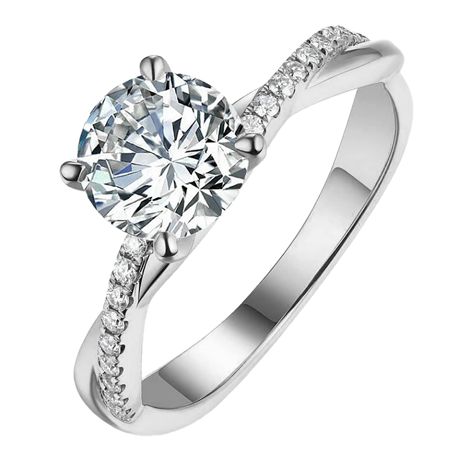 TUU Wedding Rings, Women 925 Sterling Silver Gold Ring White Rhinestone Promise Ring Engagement Anniversary Jewelry Size 5-11 (Silver, 11)