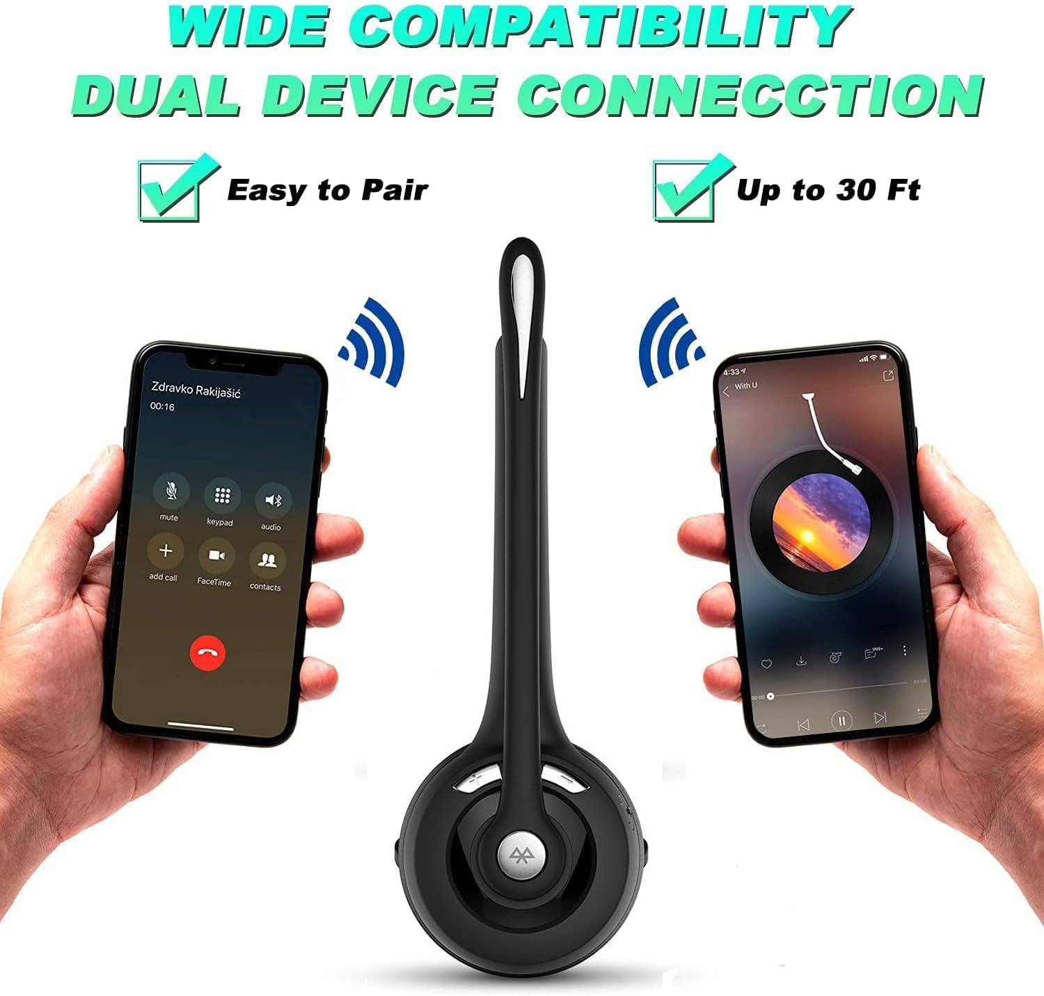 RAOPINGX Trucker Bluetooth Headset with Microphone, Wireless Headphone with Microphone, Wireless Cell Phone Headset On Ear Design for Home Office Call Center Skype