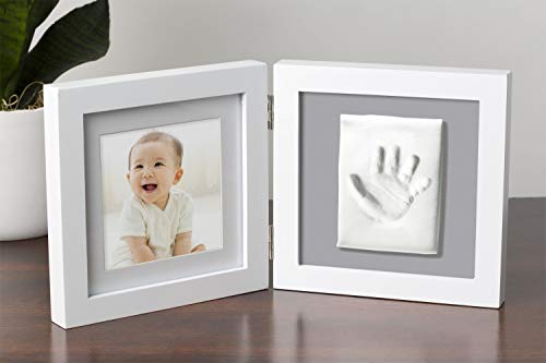 Little Pear Baby's Print Keepsake Desk Frame, Handprint And Footprint Imprint Kit, Folding Tabletop Frame, 4x6 Photo Insert, Gift For New And Expecting Moms, White