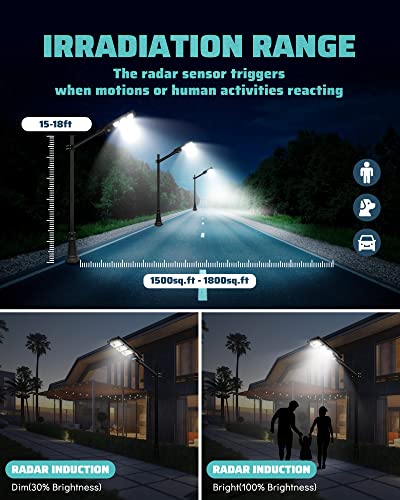 Lovus 2000W Solar LED Street Light, 60000LM Solar Security Flood Light Outdoor with Motion Sensor and Dusk to Dawn for Parking Lot, IP65 Waterproof, Wall or Pole Mount