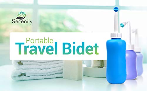 Serenily Mini Handheld Portable Travel Bidet (300/600 ml) - Easy to Use, Long Angled Nozzle for Personal Hygiene & Sanitary Care Toilet Shower Bathroom Use